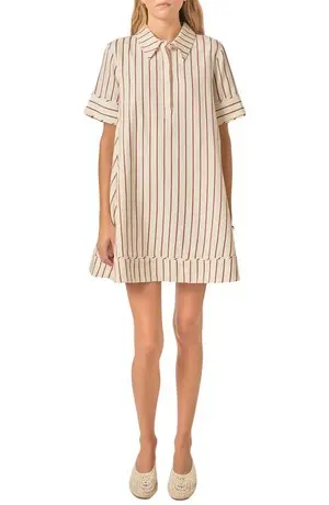 English Factory Striped A-line Cotton Minidress - Rust Stripe