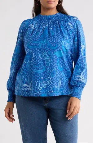 SUGARLIPS Noehmi Smocked Cotton Top - Blues-multi