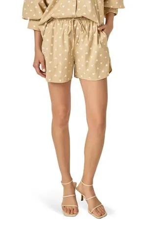 English Factory Embroidered Rib Shorts - Tan