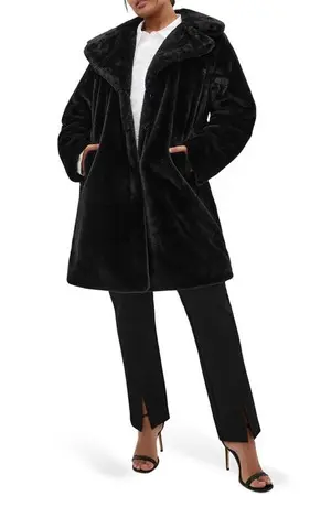 City Chic Remi Faux Fur Coat - Black