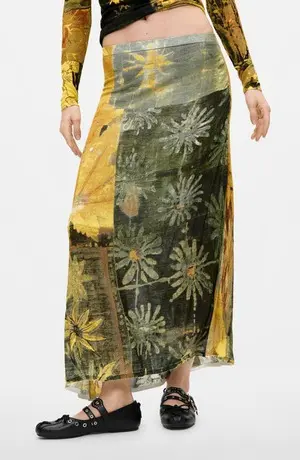 Desigual Printed Maxi Skirt - Red