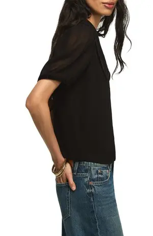 Lucky Brand Velvet Trim Peter Pan Collar Blouse