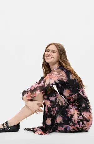 Desigual Floral Long Sleeve Midi Dress