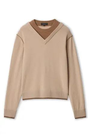 Rag & Bone Nyla Cashmere Vee Crew Sweater - Camel
