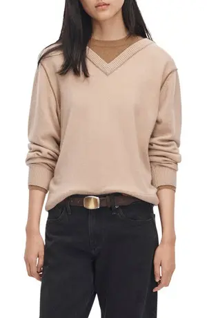Rag & Bone Nyla Cashmere Vee Crew Sweater - Camel