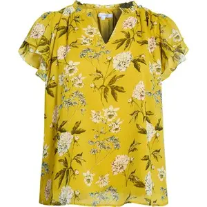 SUGARLIPS Montie Ruffle Split Neck Top - Gold-multi