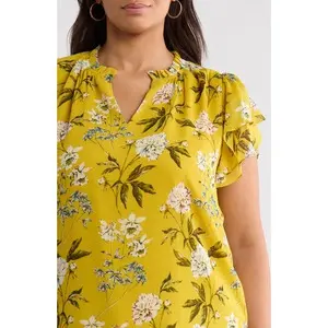 SUGARLIPS Montie Ruffle Split Neck Top - Gold-multi