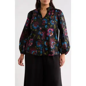 SUGARLIPS Nellian Floral Cotton Top - Black-multi