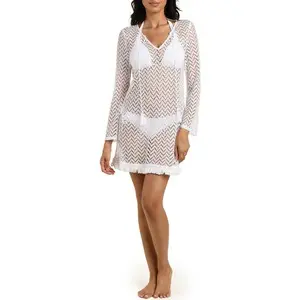 La Blanca Sandbar Social Crochet Cover-up Tunic - White