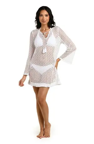 La Blanca Sandbar Social Crochet Cover-up Tunic - White