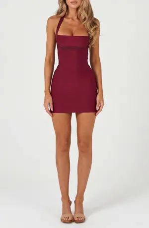 TIGER MIST Eleanor Halter Neck Bandage Minidress - Cabernet