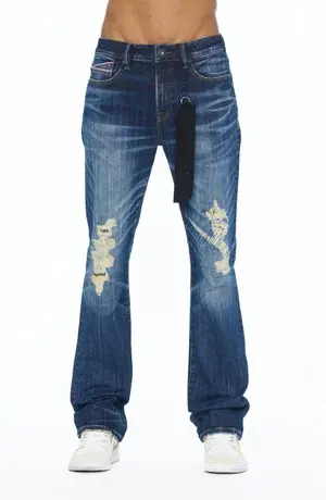 CULT OF INDIVIDUALITY Lenny Distressed Bootcut Jeans - Surf