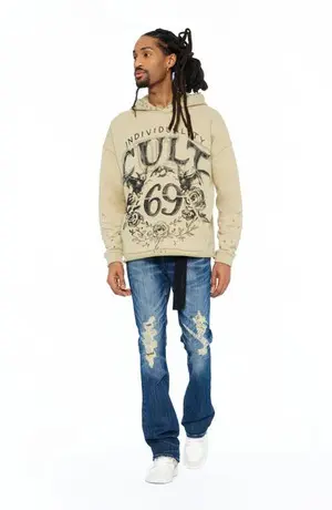 CULT OF INDIVIDUALITY Lenny Distressed Bootcut Jeans