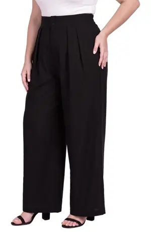 STANDARDS & PRACTICES High Waist Pleated Straight Leg Suit Pants - Black