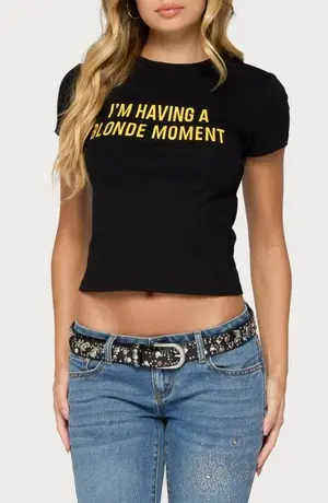 EDIKTED Blonde Moment Graphic T-shirt - Black