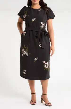 SUGARLIPS Senidy Puff Sleeve Midi Dress - Black-multi