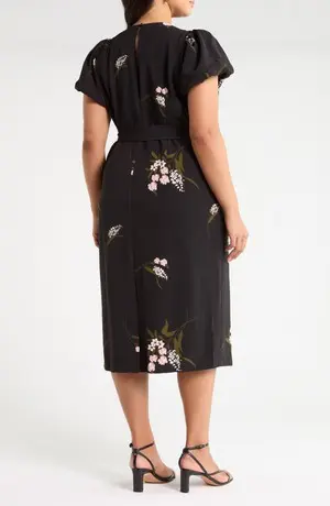 SUGARLIPS Senidy Puff Sleeve Midi Dress - Black-multi