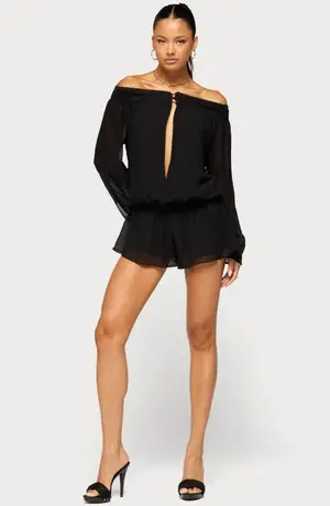 EDIKTED Jeala Lace Trim Chiffon Romper