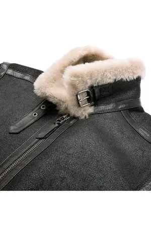 Allen Edmonds Genuine Shearling Aviator Jacket - Black