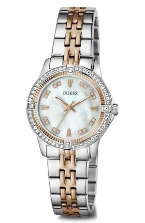 Guess Round Crystal Accent Bracelet Watch - Two-tone
