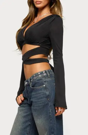 EDIKTED Akari Long Sleeve Wrap Top