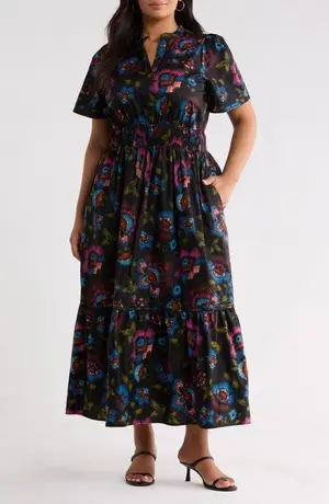 SUGARLIPS Belraj Poplin Maxi Dress - Black-multi