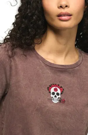 Lucky Brand Floral Skull Icon Classic Crewneck T-shirt