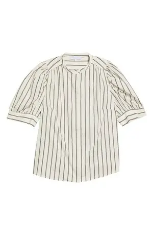 SUGARLIPS Kamara Striped Puff Sleeve Cotton Shirt - Marshmallow