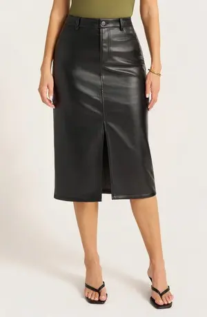 Matty M. State Faux Leather Midi Skirt - Black