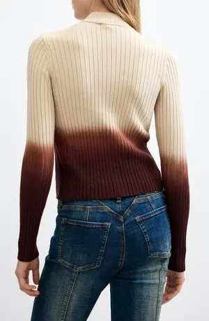 Desigual Ombré Ribbed Mock Neck Sweater - Sand
