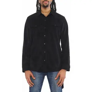CULT OF INDIVIDUALITY Faux Suede Button Front Shirt - Black