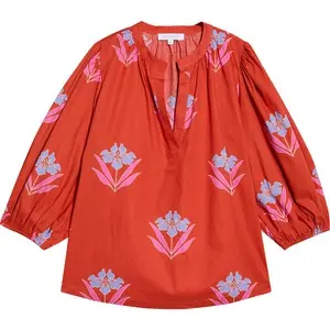 SUGARLIPS Cheney Floral Split Neck Top - Rust-pink