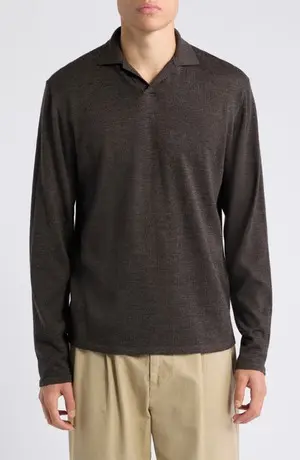 ALEX CRANE Tam Long Sleeve Merino Wool Polo - Bark
