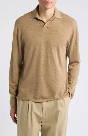 ALEX CRANE Tam Long Sleeve Merino Wool Polo - Bronze