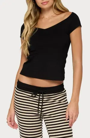 EDIKTED Calie Off The Shoulder V-neck Top - Black