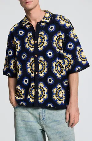 Desigual Open Knit Short Sleeve Shirt - Blue