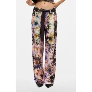 Desigual Floral High Waist Wide Leg Trousers - Multi
