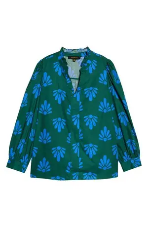 SUGARLIPS Adelia Split Neck Top - Emerald-multi