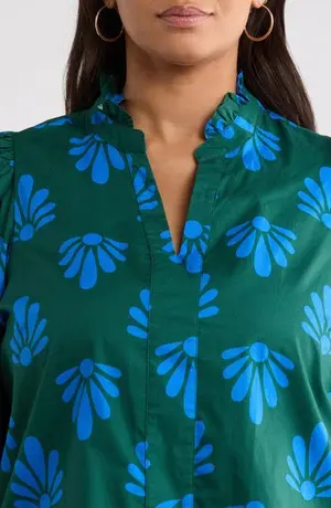 SUGARLIPS Adelia Split Neck Top - Emerald-multi