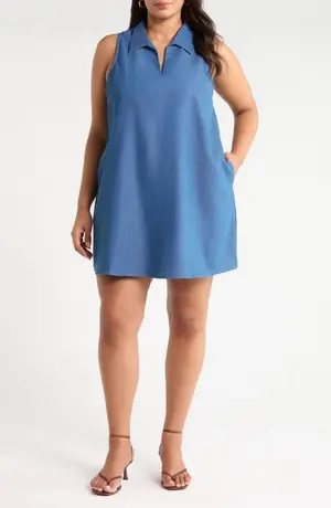 SUGARLIPS Lexya Collared Shift Minidress - Denim