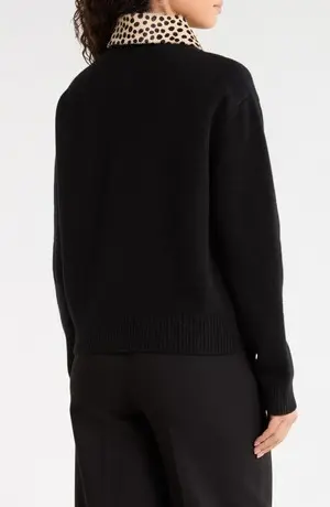 RÓHE Removable Cheetah Collar Stretch Wool Cardigan