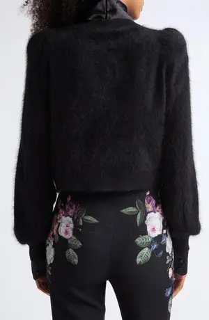 Alice + Olivia Kitty Puff Sleeve Cardigan - Black