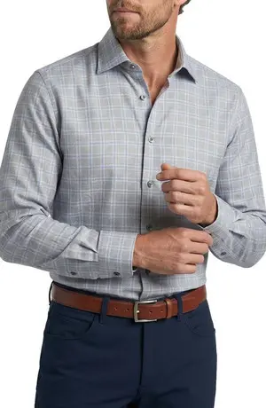 Scott Barber Windowpane Plaid Cotton Twill Shirt - Silver