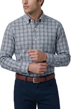 Scott Barber Newport Plaid Cotton Poplin Shirt - Blue