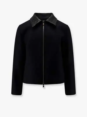 Bottega Veneta Wool Jacket With Leather Collar With Intrecciato Motif
