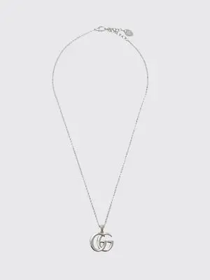 Gucci Gg Marmont Brass Choker Necklace With -finish And Logo Pendant - Silver