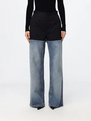Alaïa High-waisted Wide Leg Jeans In Two-tone Cotton Denim - Blue