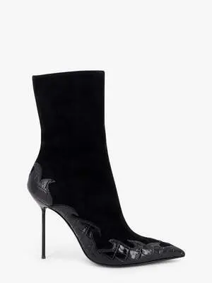 Paris Texas Queen Of Hearts Ankle Boots With Cut-out Embroidery And Heart Inlays - Black
