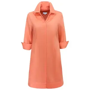 PERLAVERA Ciam Solid Cotton Satin Three Quarter Sleeve Length Slim Fit Mini Dress - Orange