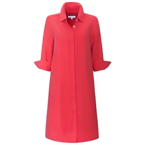 PERLAVERA Fanny Coral Three Quarter Sleeve Length Missy Fit Midi Dress - Red